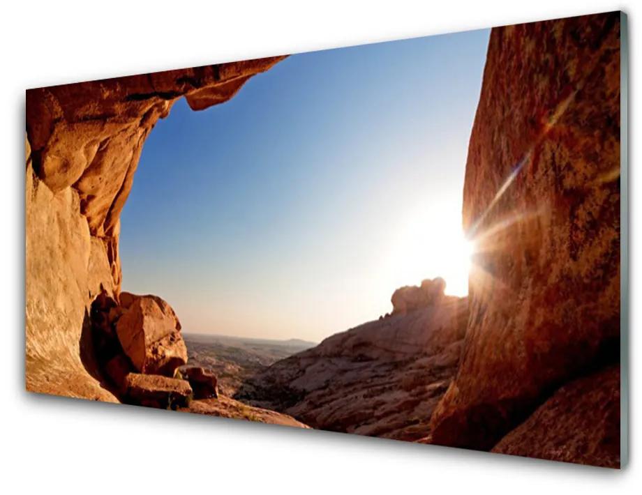 Obraz na skle Skála Slunce Krajina 120x60 cm