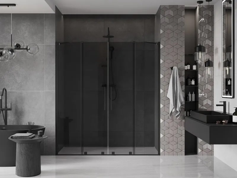 Mexen Velar Duo, posuvné sprchové dveře do otvoru 200 cm, 8mm šedé sklo, černá matná, 871-200-000-42-70