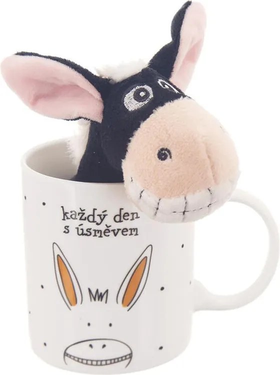 Porcelánový hrnek s plyšovým přívěskem OSLÍK, 390 ml
