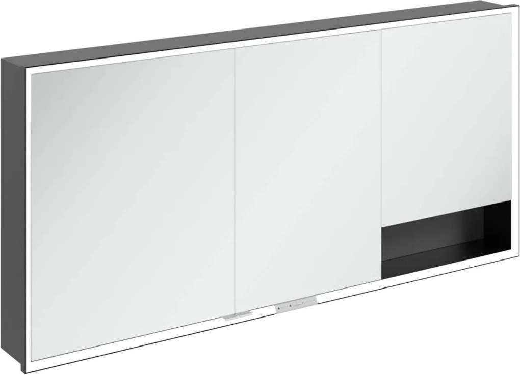 Villeroy & Boch My View+ - Zrcadlová skříňka s LED osvětlením 160x75x17 cm, 3 dvířka, grafit/matná černá B48216VR