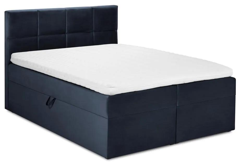 Tmavě modrá sametová dvoulůžková postel Mazzini Beds Mimicry, 200 x 200 cm