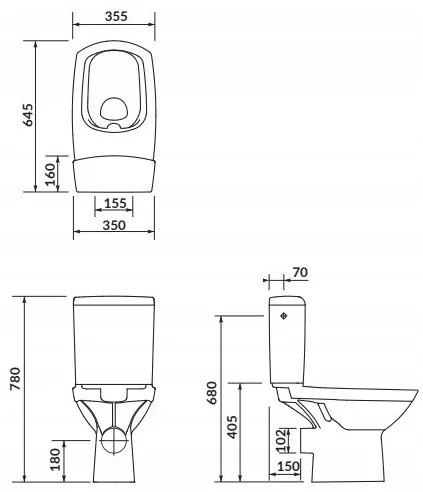 Cersanit CARINA Clean On 482 new - wc kombi 010 3/5 včetně antibakteriálního sedátka z duroplastu, bílá, K31-044