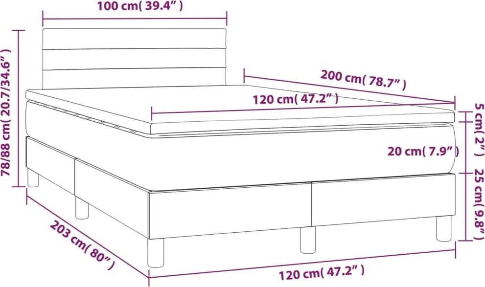 vidaXL Box spring postel s matrací a LED 120x200 cm samet [3134457] Barva: Tmavě moddrá