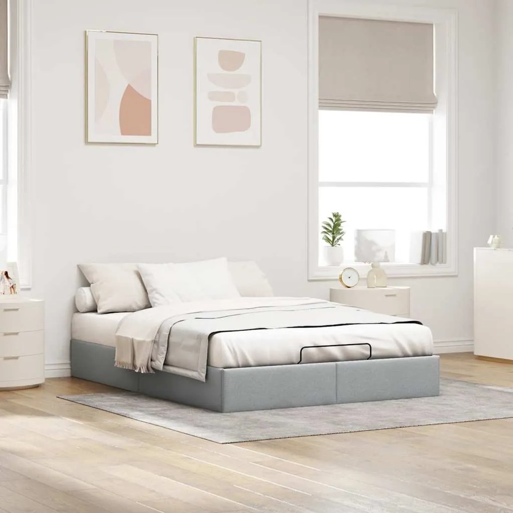 Osmanský rám postele bez matrací světle šedá 140x200 cm textil 3310882