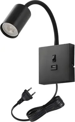 IMMAX PUNTO černá / Flexibilní nástěnné svítidlo / GU10 / 9W / USB / v