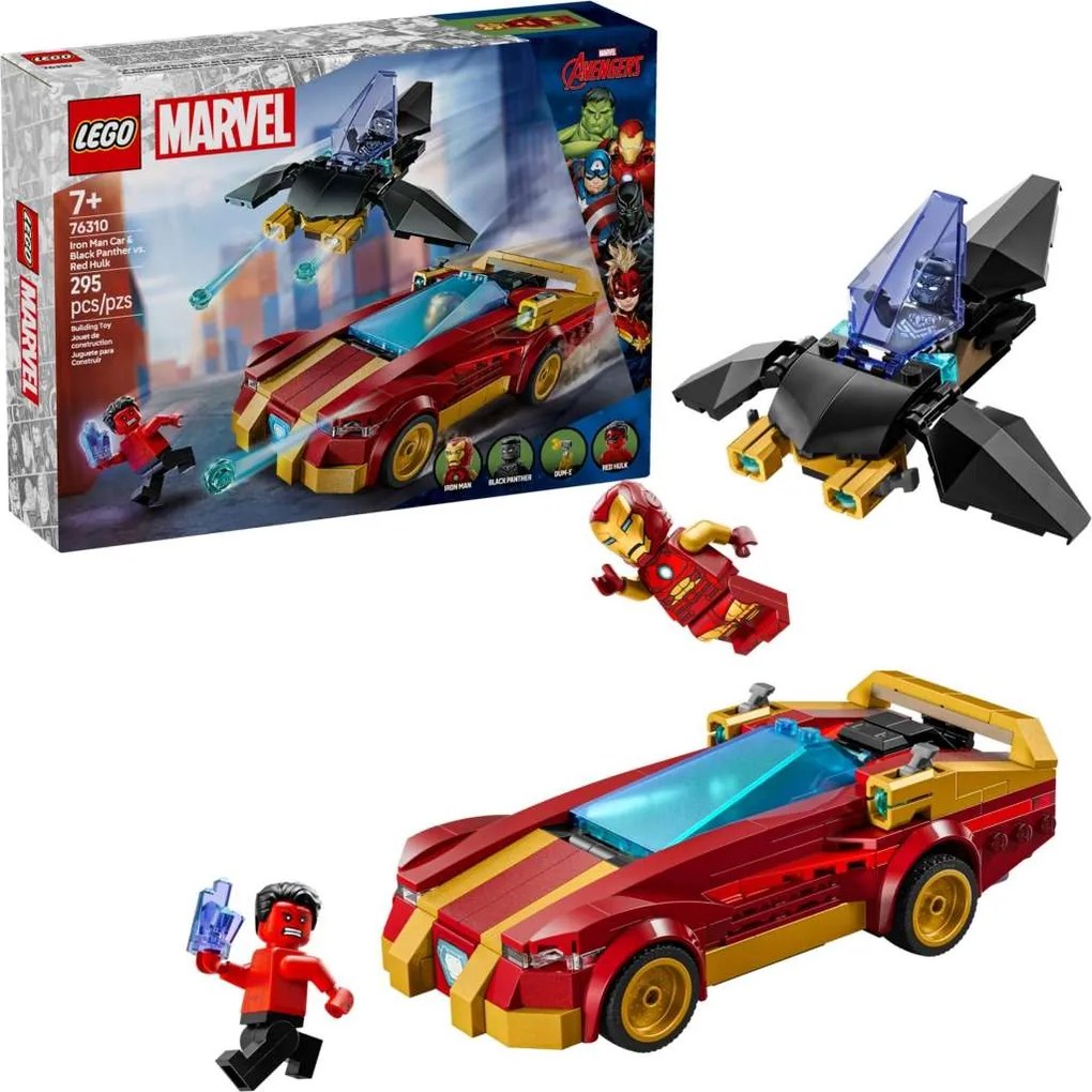 Lego marvel 76310 iron manovo auto a black panther vs. red hulk