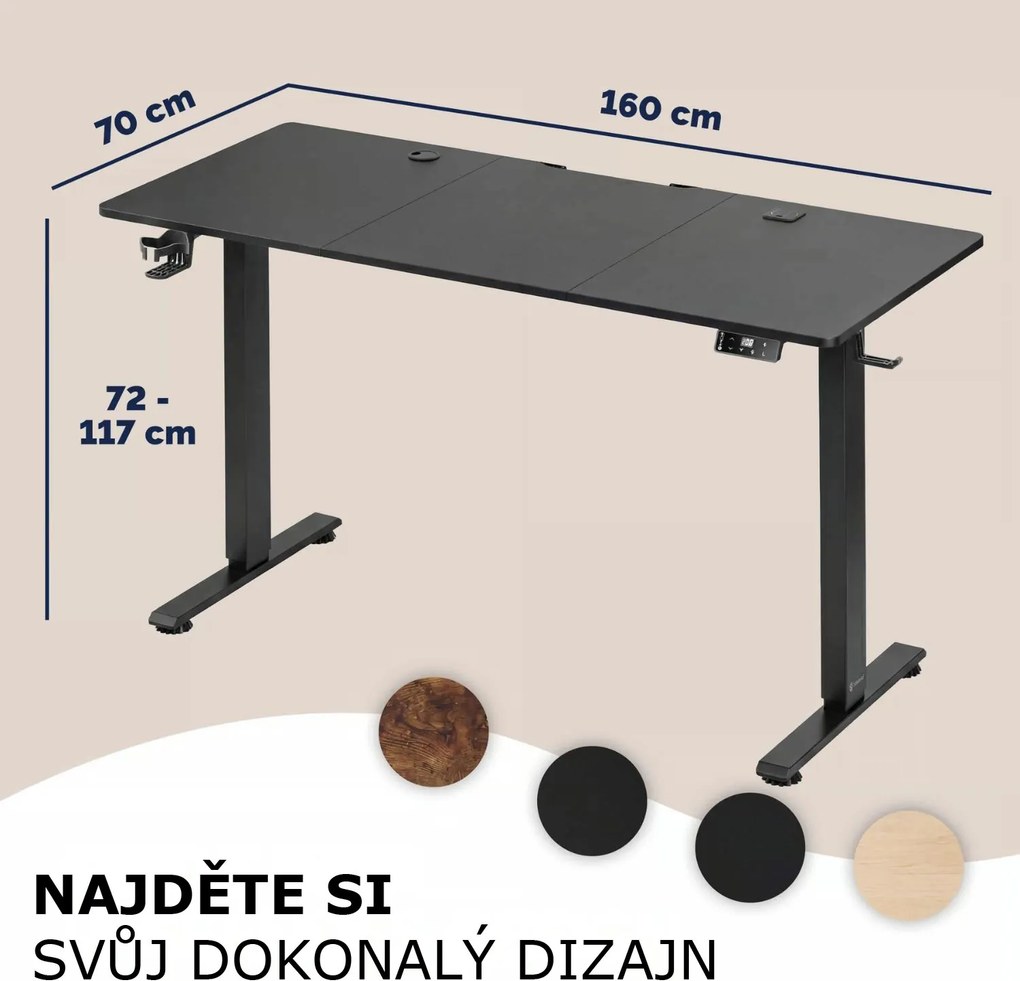 Výškově nastavitelný kancelářský stůl FLEXI, 160x70x72-117cm, černá Casaria