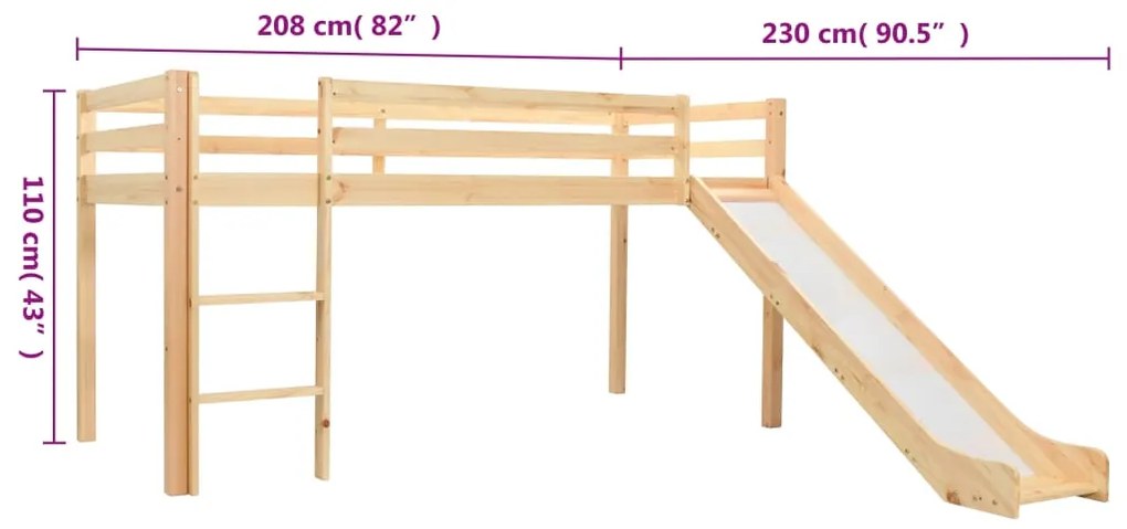 vidaXL Marketos Rám dětské patrové postele skluzavka a žebřík borovice 97x208cm