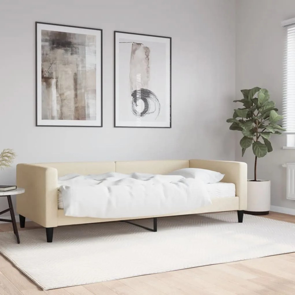 Válenda s matrací krémová 90 x 200 cm textil 3196564