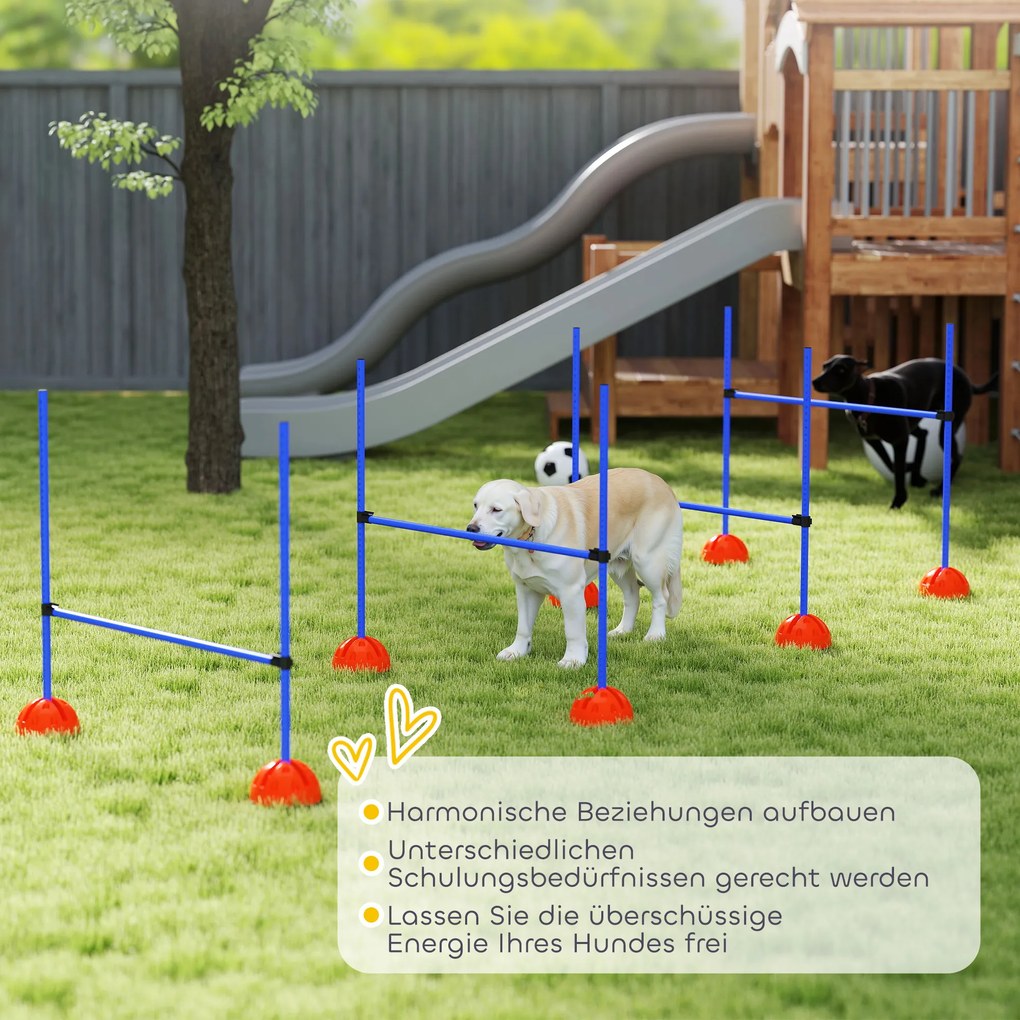 PawHut 4dílná sada agility pro psy se 4 překážkami a přepravní taškou pro trénink skákání, modrá
