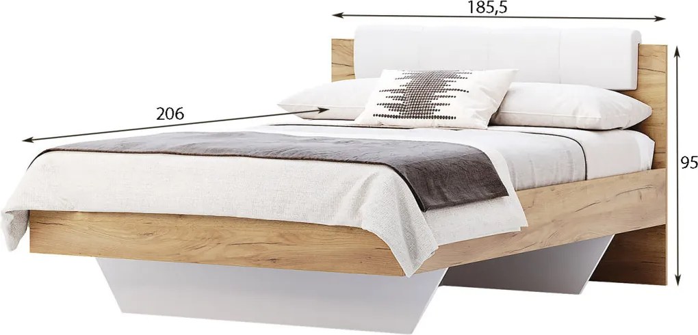 Postel 180x200 měkké čelo dub craft / bílý Asti