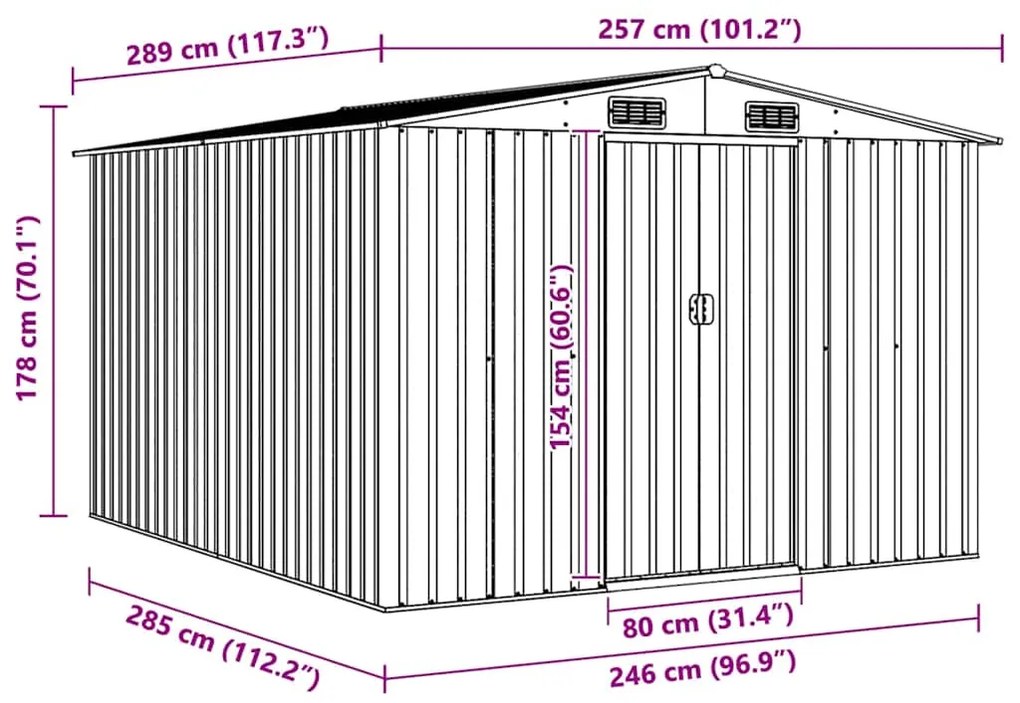 vidaXL Marketos Zahradní domek 257 x 298 x 178 cm kovový šedý