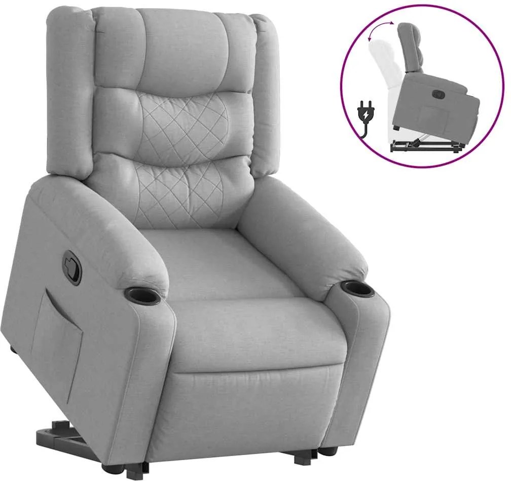 Zvedací polohovací křeslo světle šedé textil 3206573