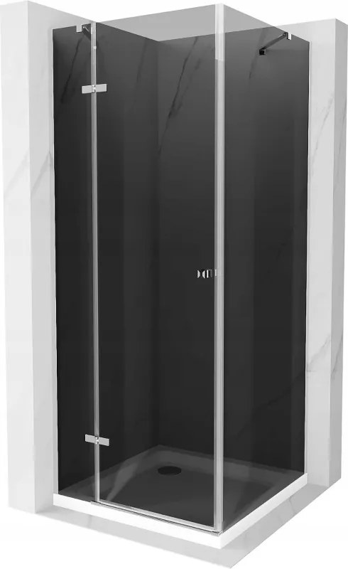 Mexen Roma, sprchový kout s křídlovými dveřmi 100 (dveře) x 100 (stěna) cm, 6mm šedé sklo, chromový profil + slim sprchová vanička bílá + chromový sifon, 854-100-100-01-40-4010
