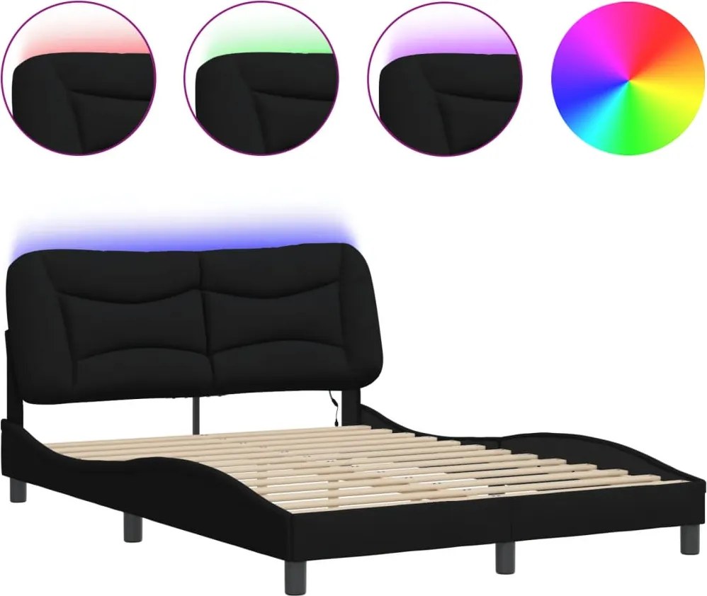Rám postele s LED bez matrace Hvar černý 140x190 cm Látka 3213699