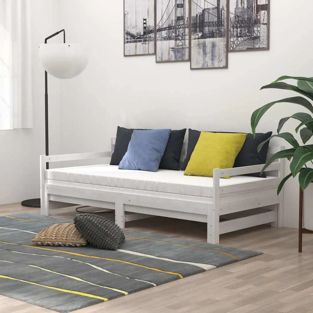 Výsuvná denní postel 2 × (90x200 cm) bílá masivní borové dřevo 3083660