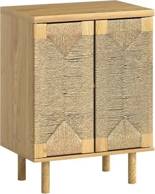 HOMCOM komoda ve stylu Boho s 2 dveřmi a ručně pleteným provázkem, nastavitelná vložená police, Push-to-open, Dub, 60x40x78 cm