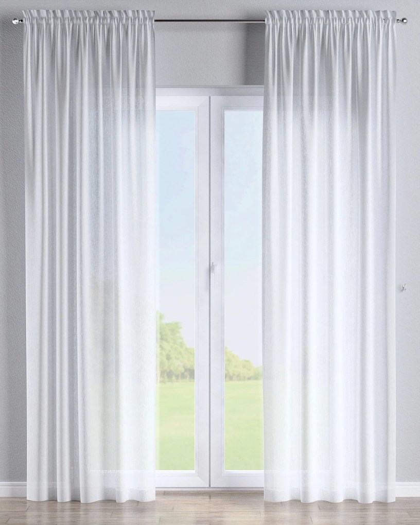 Závěs s tunýlkem a volánkem barva bílá látka poloprůhledná, pletený vzor