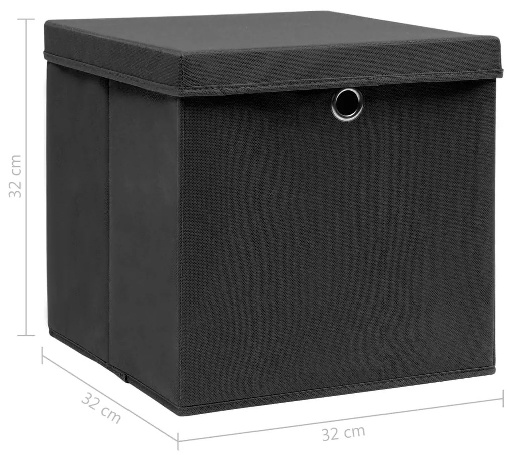 Úložné boxy s víky 10 ks černé 32 x 32 x 32 cm textil - Default Title