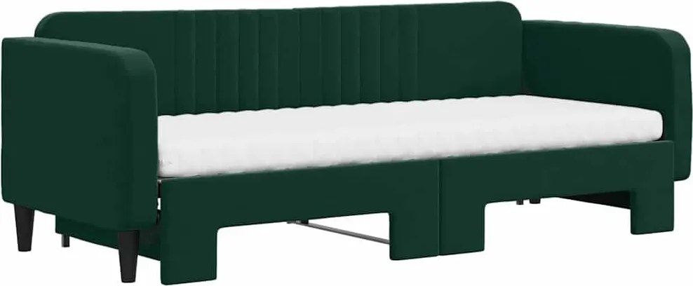 Válenda s přistýlkou a matracemi tmavě zelená 80 x 200 cm samet 3197082
