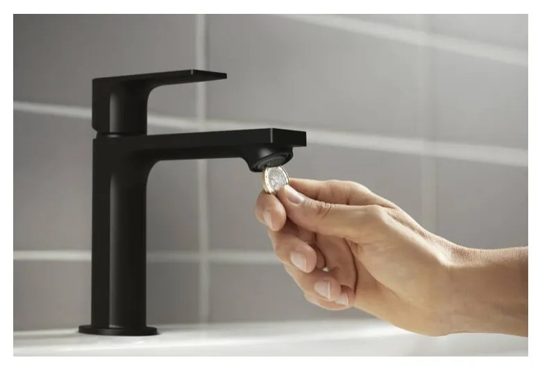 Hansgrohe Rebris E - Páková umyvadlová baterie 110 CoolStart EcoSmart+ s odtokovou soupravou s táhlem, černá matná 72589670