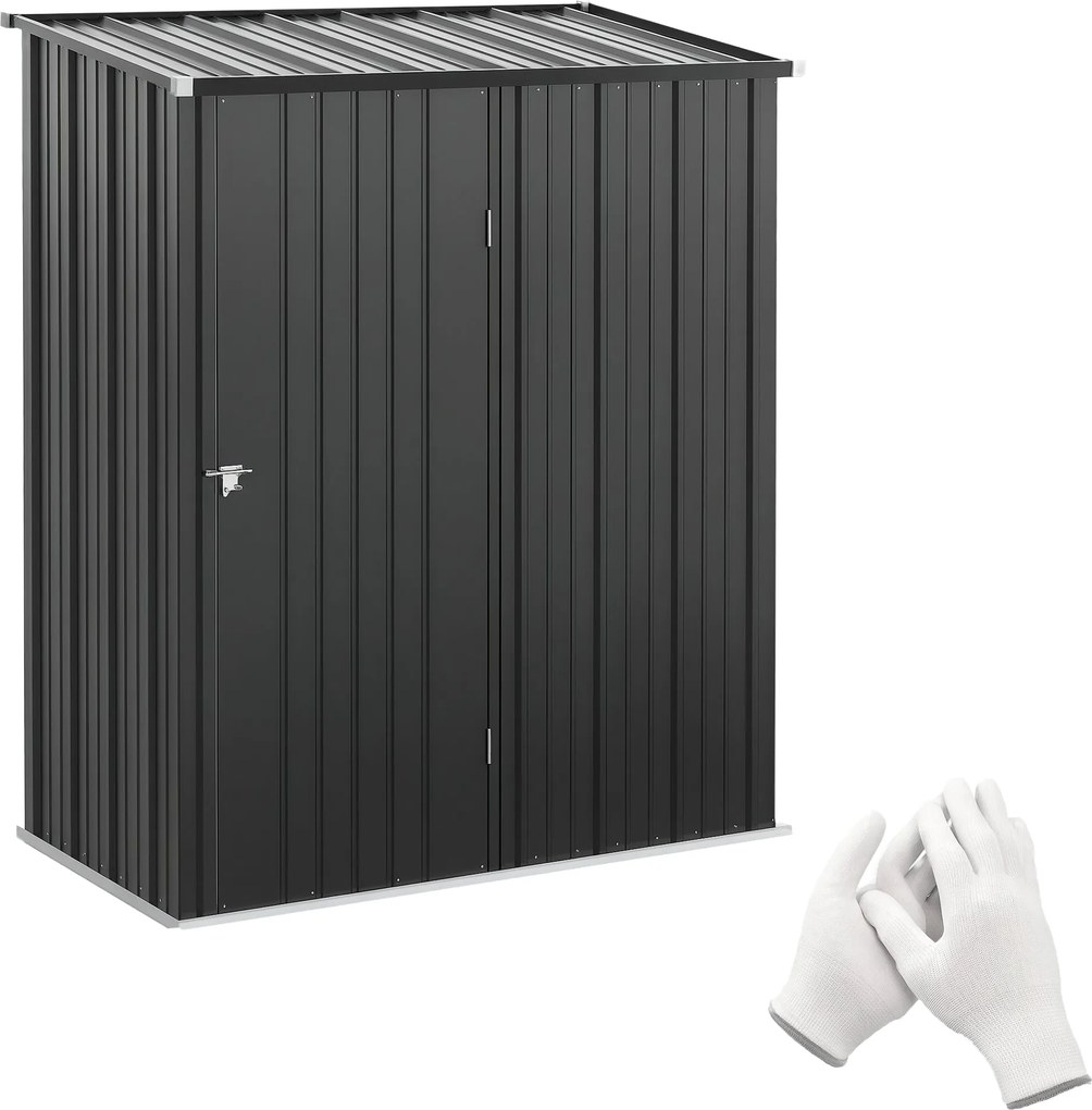 Outsunny Úložná Kůlna s Šikmou Střechou 1,34m² Zahradní Dům Nářaďový Šop Lockable Utility Cabinet Zinková Ocel Černá 161,5 x 94,5 x 196 cm | Aosom