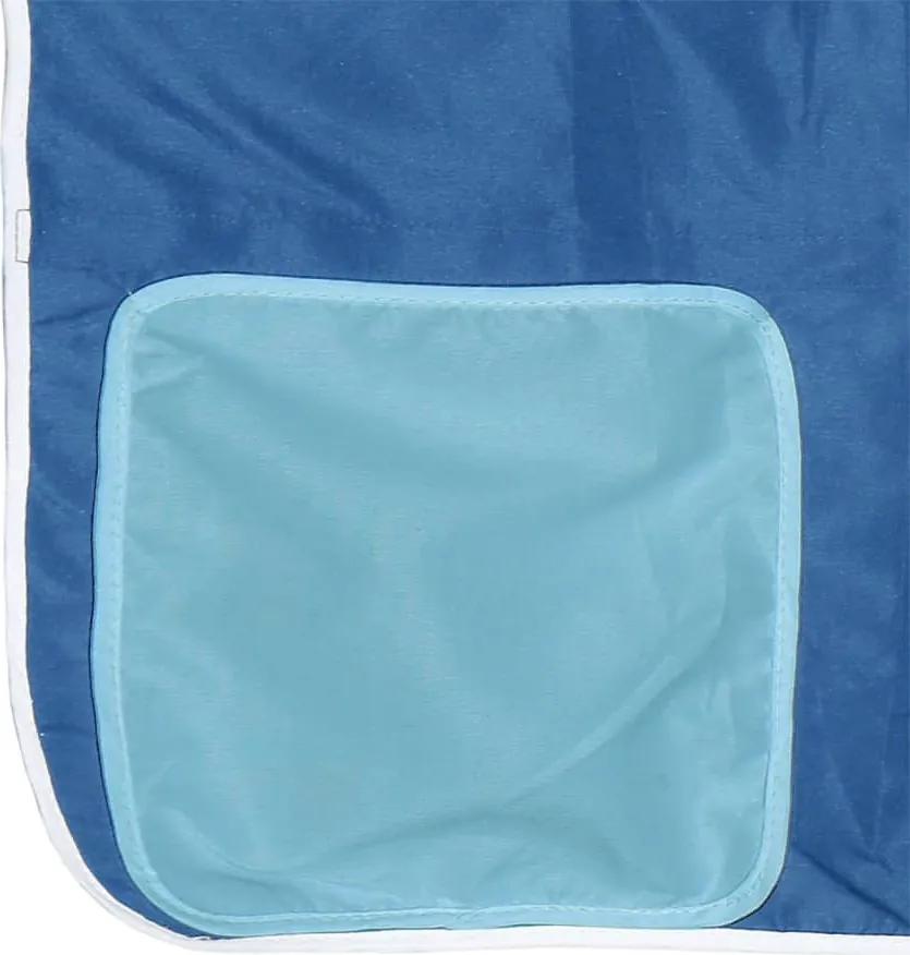 vidaXL Dětská patrová postel se závěsy 90 x 190 cm borovice [3283833] Barva: Modrá