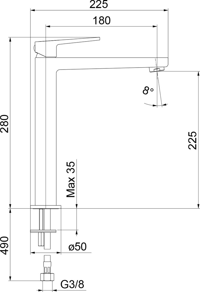 Sapho TURSI stojánková umyvadlová baterie vysoká bez výpusti prodloužená hubice černá mat TI007B
