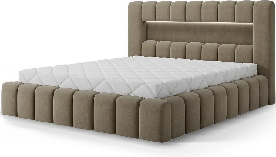 Světle hnědá čalouněná dvoulůžková postel s úložným prostorem s roštem 180x200 cm Lamica – ELTAP