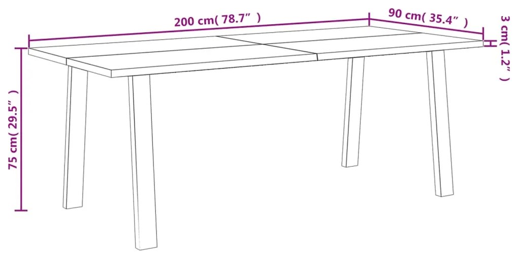 vidaXL Jídelní stůl 200 x 90 x 75 cm masivní akáciové dřevo