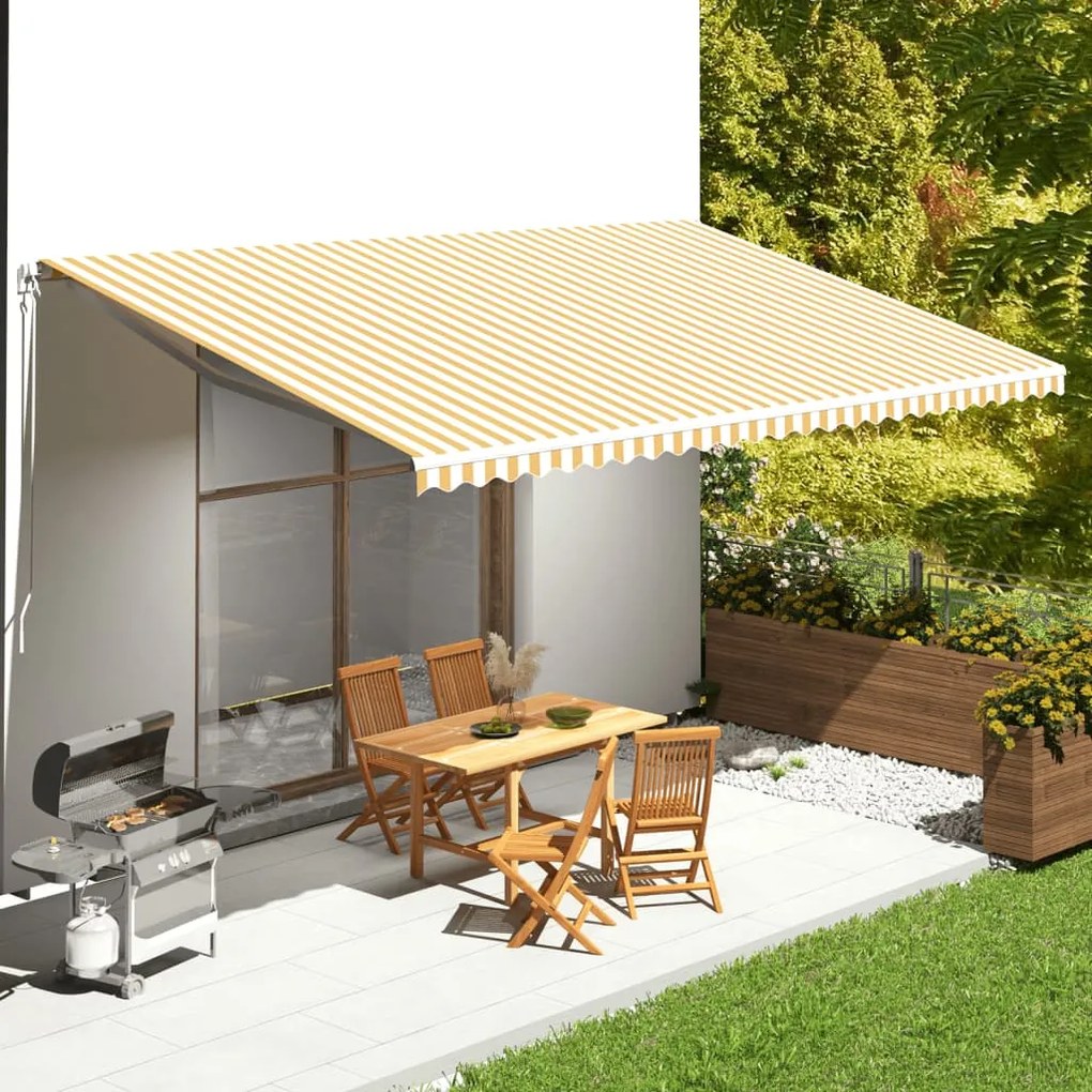 Náhradní plachta na markýzu žlutá a bílá 600 x 350 cm polyesterová 311944