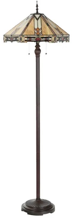 Stojací lampa Tiffany s béžovými sklíčky na dřevěné noze Vardon – 40x61 cm