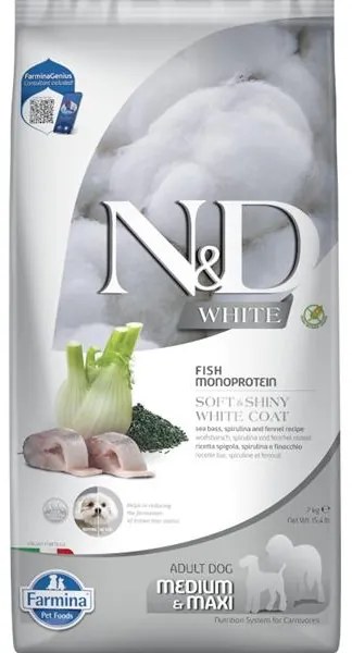N&D WHITE Dog GF Sea Bass, Spirulina & Fennel Adult Medium & Maxi 7 kg