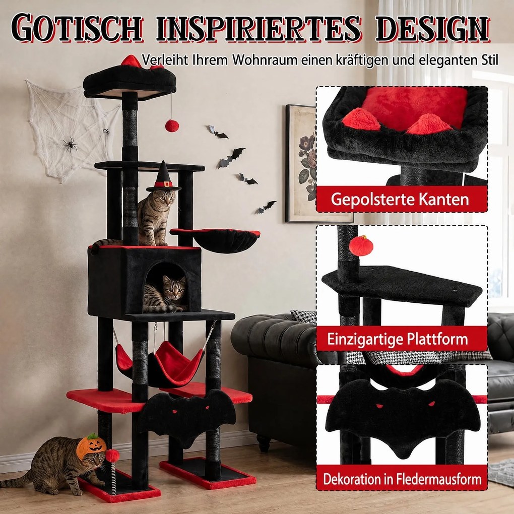 Costway 178 cm Vícepatrové škrabadlo v gotickém designu s kočičí jeskyní