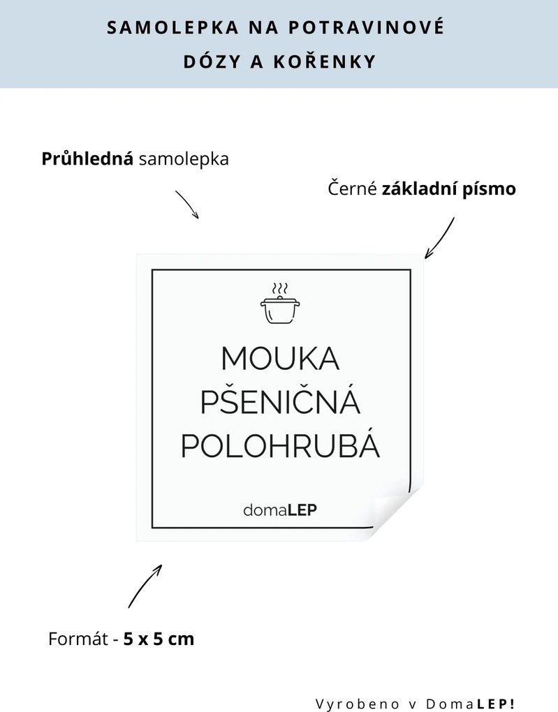 MOUKA PŠENIČNÁ POLOHRUBÁ – průhledná samolepka na dózu, 5 × 5 cm | DomaLEP