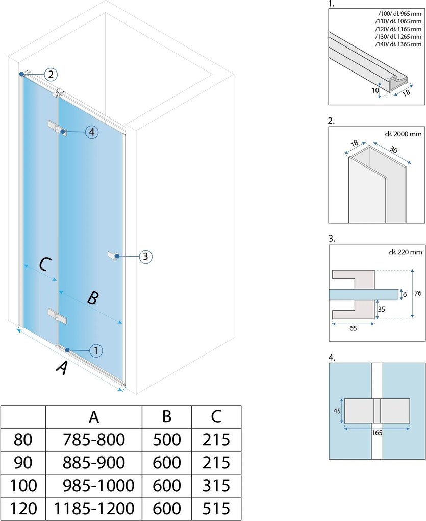 Rea Atlas, sprchové dveře 90x200cm, pravá varianta, 6mm čiré sklo, zlatý matný profil, KPL-K4670