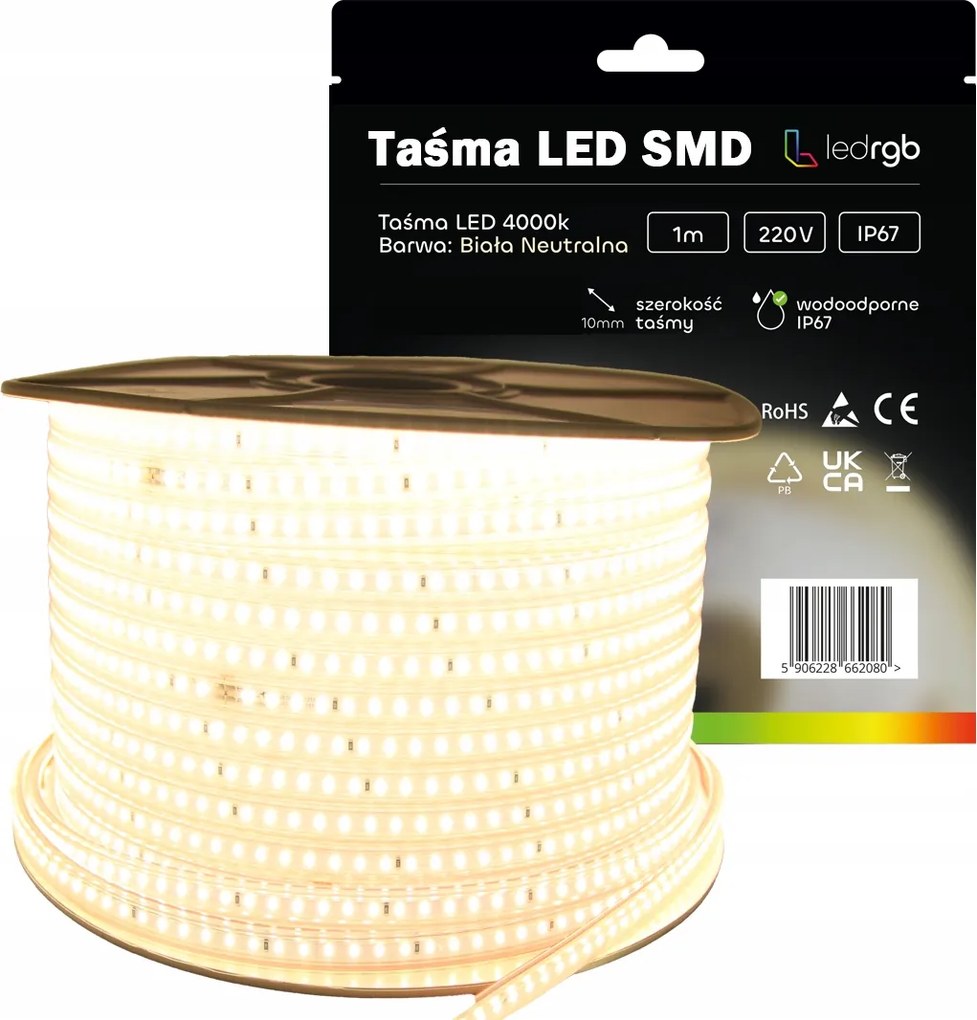 Led pásek Smd 2835 220V 230V 100 m 4000K Bílý Neutrální Voděodolný IP67