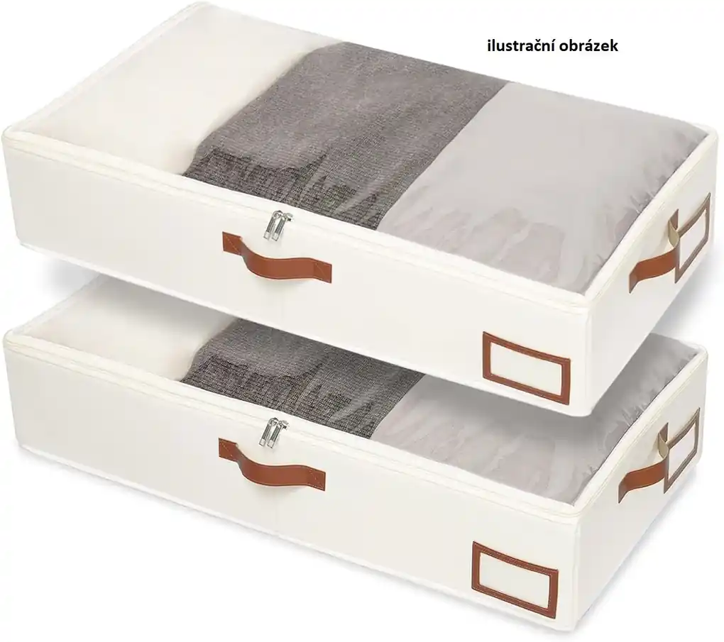 Pevný textilní úložný box na oblečení, na ložní prádlo KIPIT XXL, pod  postel, béžový, 80x45x15cm VK01341 | BIANO