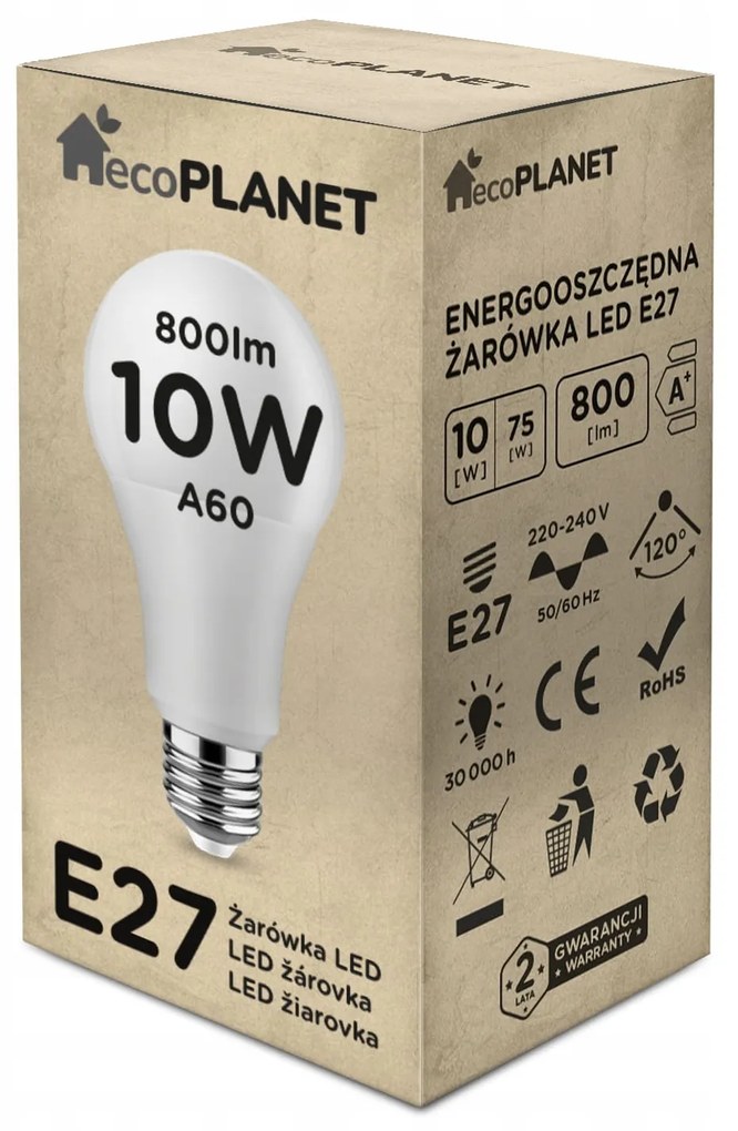 ECOLIGHT LED stropní svítidlo 2xE27 čtvercové bílé + 2x E27 10W neutrální bílá žárovka