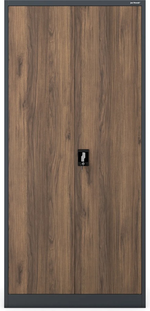 Vysoká kovová kancelářská skříň na dokumenty, antracit/ořech, 900x1950x400 mm: JAN H Eco Design
