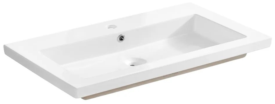 COMAD Závěsná skříňka s umyvadlem - CAPRI 821 white, šířka 80 cm, lesklá bílá/zlatý dub