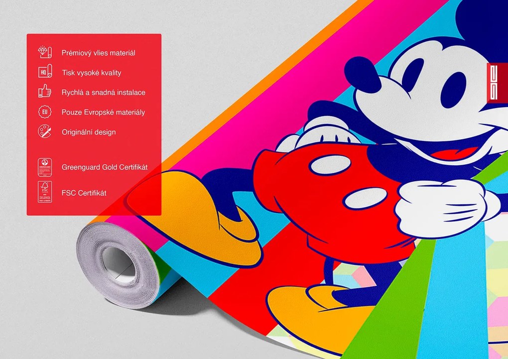 Dětská vliesová fototapeta na zed' Barevný Mickey Mouse, Disney | 202 x 90 cm | DFTDNH 5380