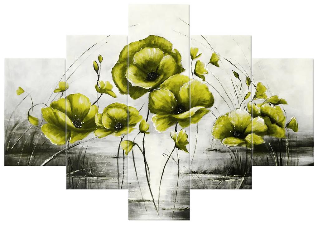 Gario Ručně malovaný obraz Žluté Vlčí máky - 5 dílný Rozměry: 150 x 105 cm