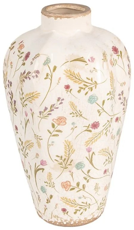 Béžová keramická váza s kvítky Floral Cartoon S - Ø 17*30 cm