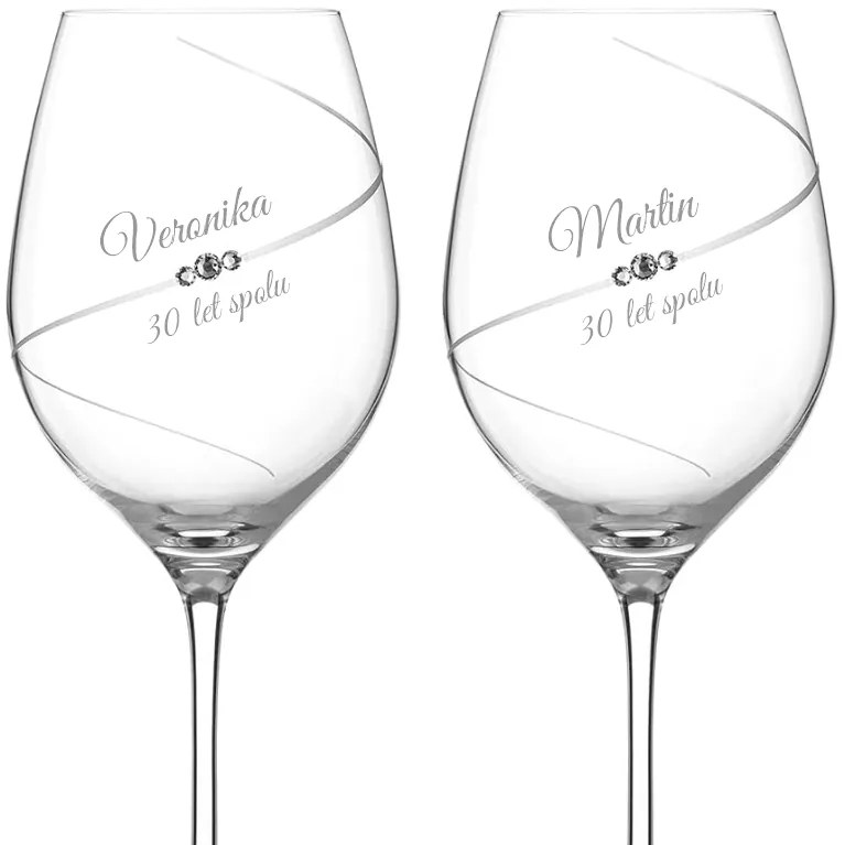 Dekorant Sklenice na červené víno k výročí svatby s kamínky Swarovski 470 ml 2KS VARIANTA 1