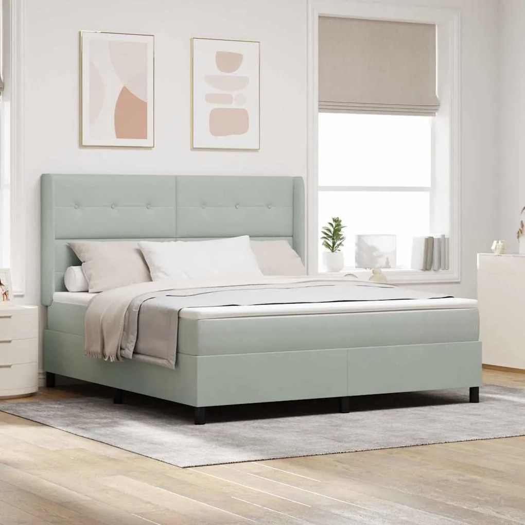 Postel s boxspringem s čelo Světle šedá 180 x 200 cm samet 3342020