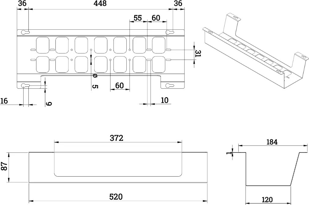 In-Design Držák kabelů a zásuvek pod stůl BOXIT V bílý Šířka držáku kabelu: 1000 mm