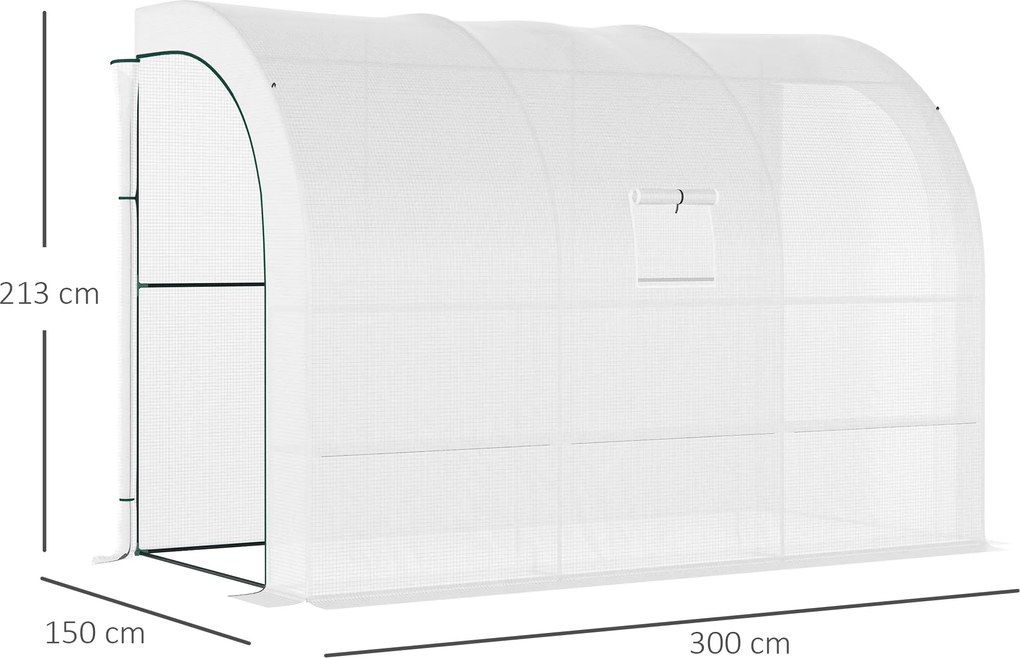 Outsunny skleník s oknem s policemi, zimní skleník z ocelové fólie, nástěnný skleník na balkon, zahrada, rajčatový skleník 300x150x213cm rajčatový sk…