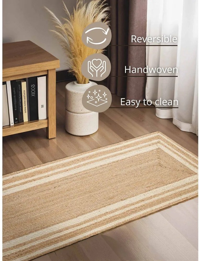 Krémový/v přírodní barvě oboustranný/ručně tkaný jutový běhoun 80x250 cm Looma – Hanse Home