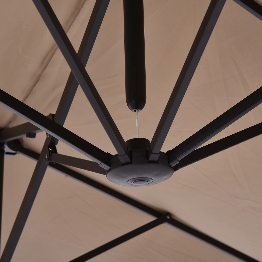 Slunečník Outsunny market double s ruční klikou oválný 460 x 270 x 240 cm ve světle kávové barvě pro zahradu a terasu | Aosom.de
